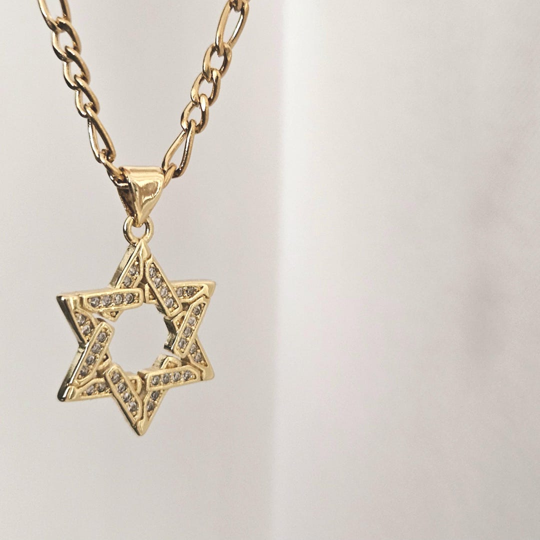 Men David Star Gold Necklace, CZ Jewish Star Necklace, Bar Mitzvah Gift ...