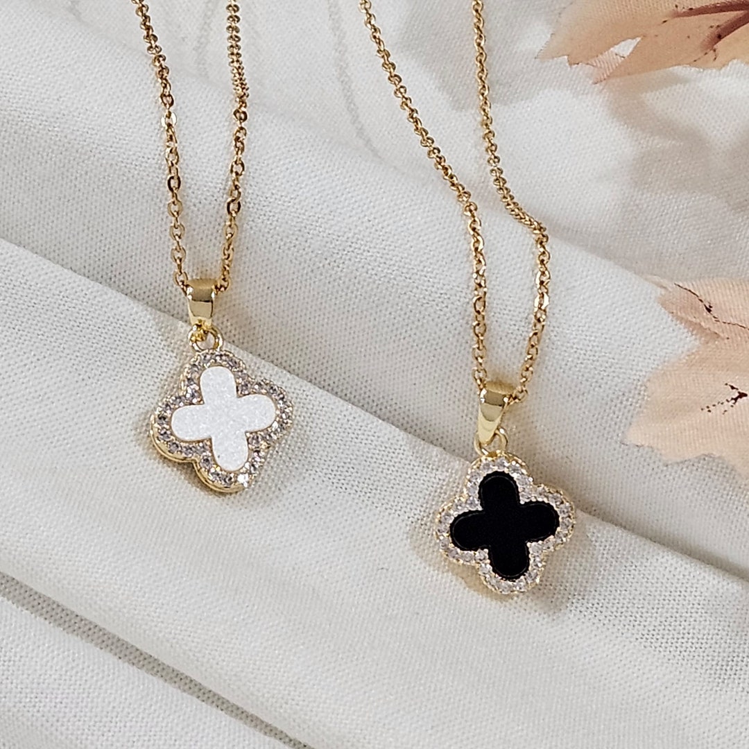 Clover Leaf Necklace, Four Leaf Necklace, CZ Shamrock Necklace, Cross Minimalist Jewelry, Clover ...