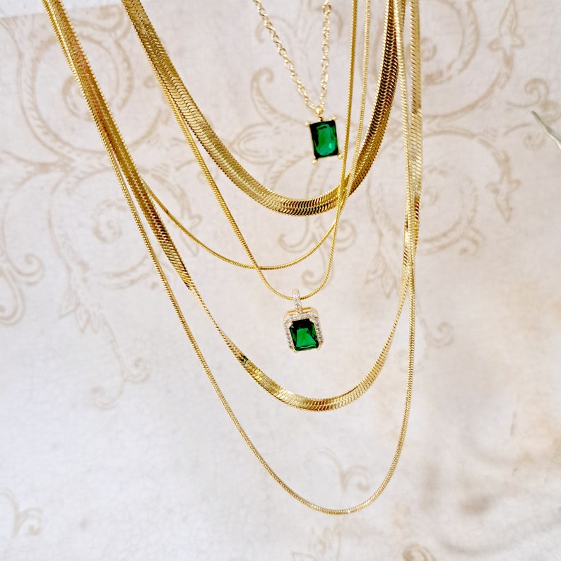 Emerald Gold Necklace Green Crystal Rectangle Necklace Gold - Etsy