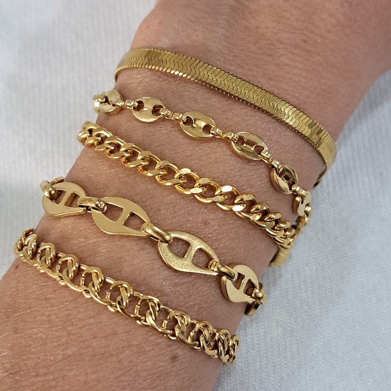 Chunky Gold Bracelet Stainless Steel WATERPROOF Stack - Etsy