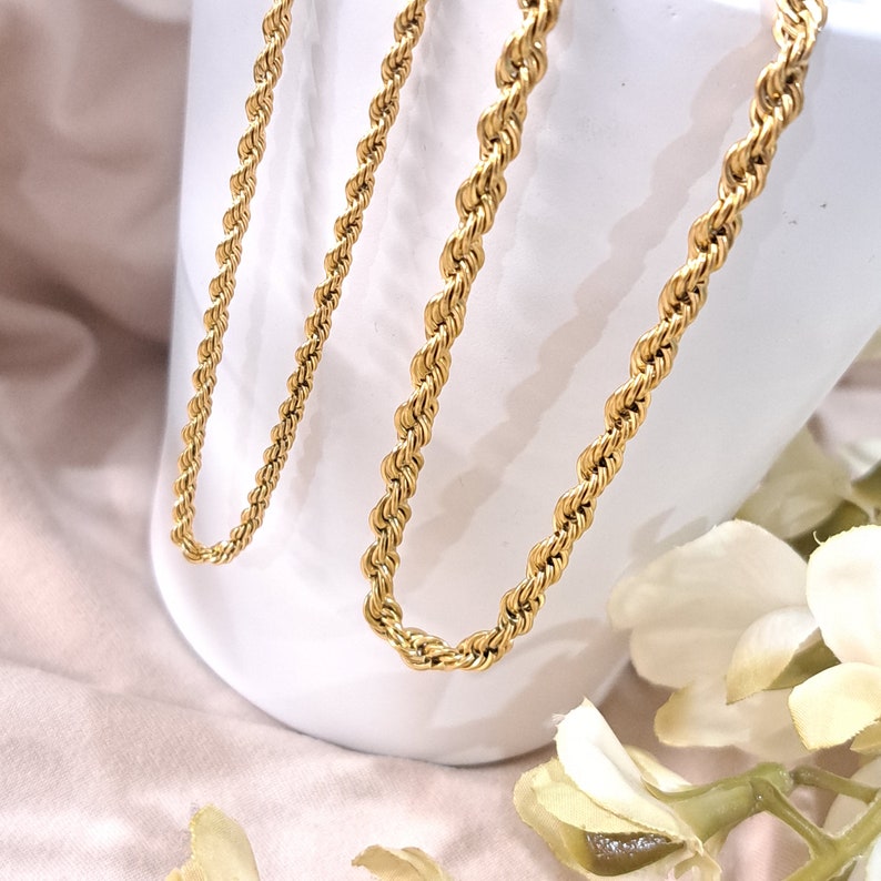 18K Gold Twisted Rope Necklace, Twisted Chain STAINLESS STEEL Wave ...
