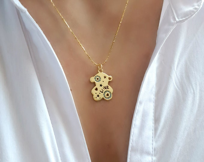 Delicate Gold-filled Teddy BEAR Necklace, Gold BEAR Charm Pendant ...
