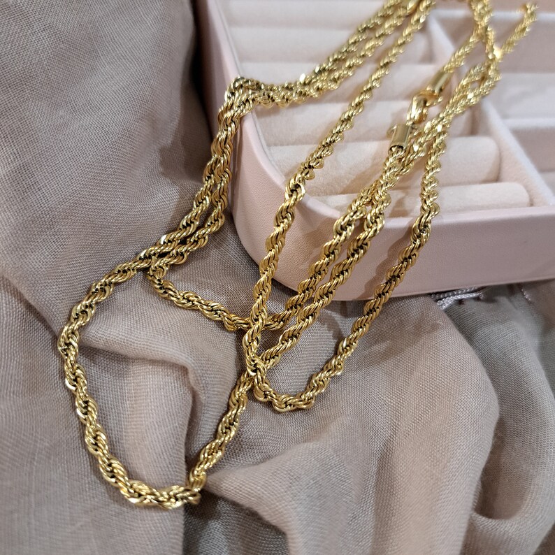 18K Gold Twisted Rope Necklace, Twisted Chain STAINLESS STEEL Wave ...