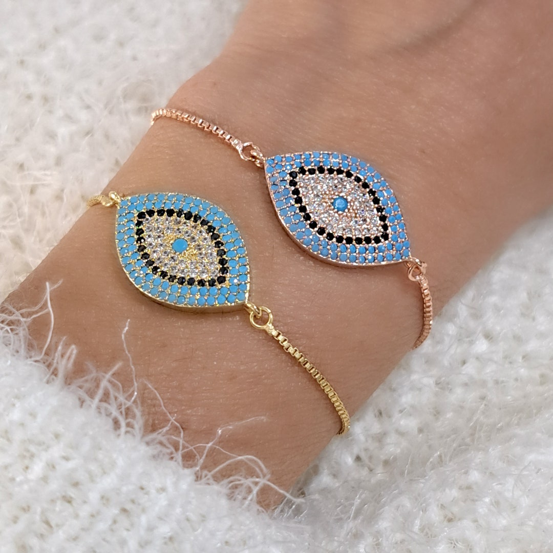 Evil Eye Gold Bracelet, Eye Gold Bracelet, Protection Dainty Bracelet ...