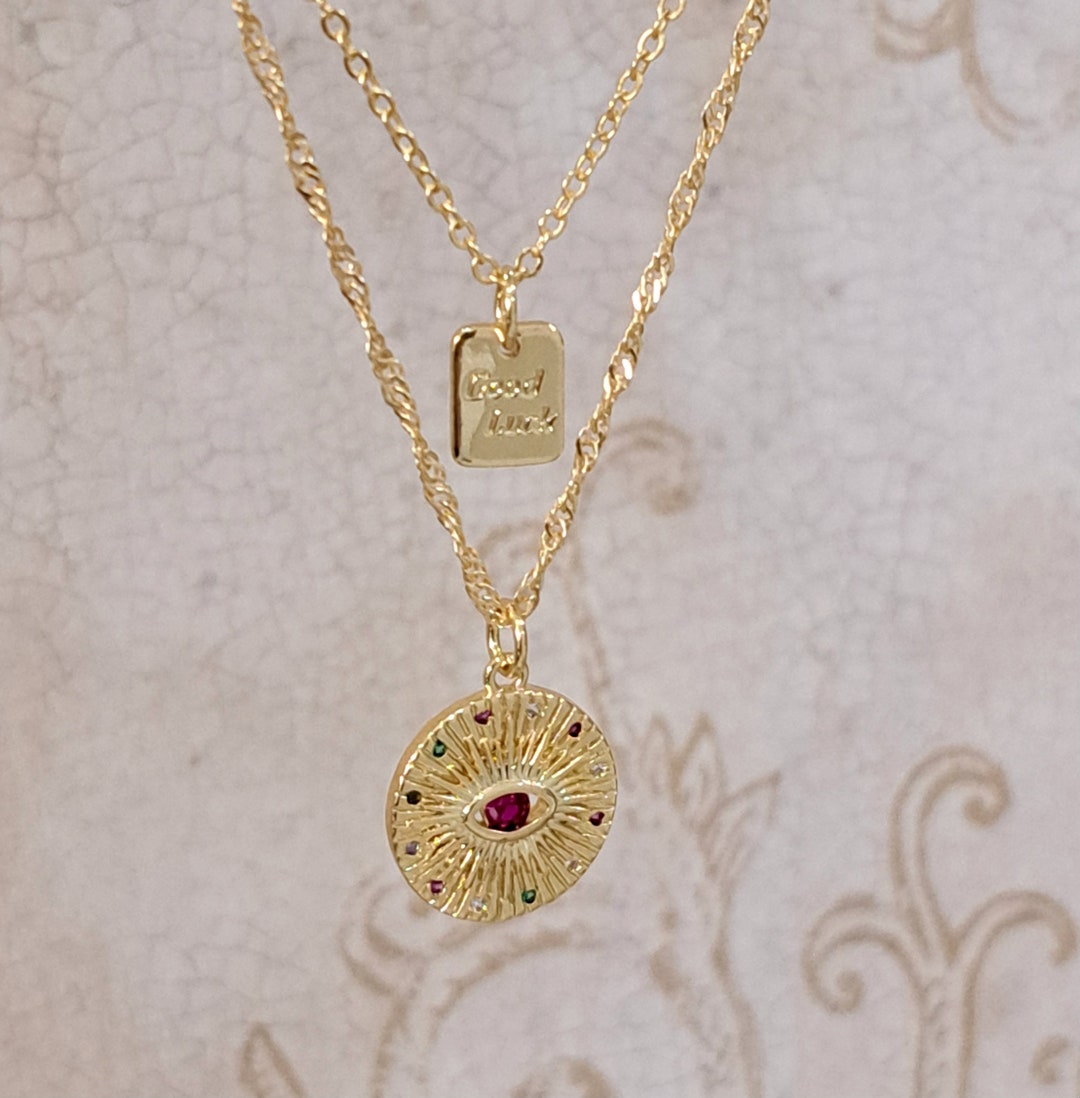 Good Luck Eye Necklace, Gold Evil Eye Necklace, Protection Jewelry, Eye ...