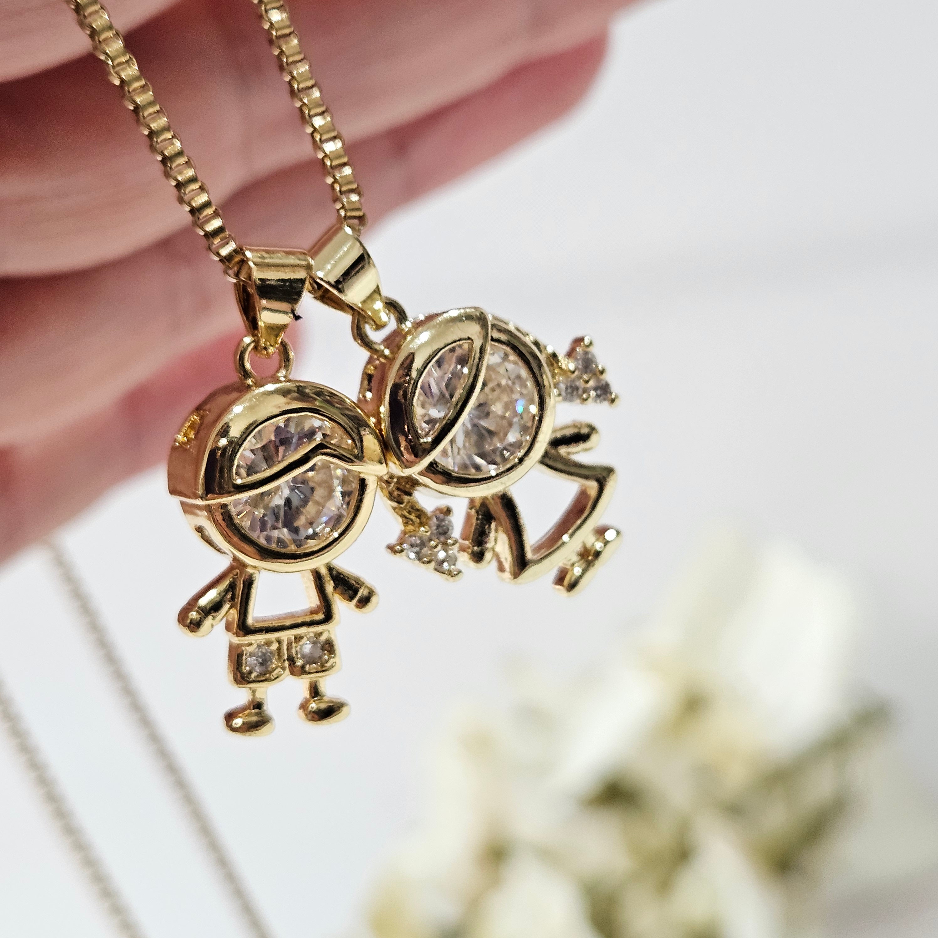 Boy and Girl Charm Necklace, Mother's Day Gift, Grandma Gift, Family ...