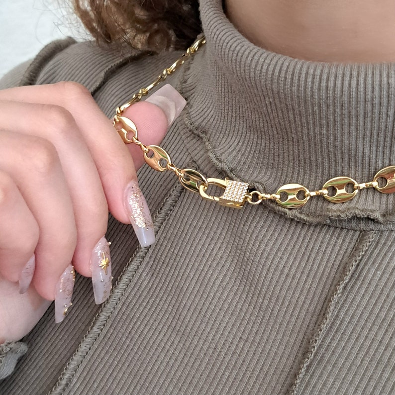 18k Gold Filled Puffed Mariner Link Chain Necklace, Mariner Gold ...