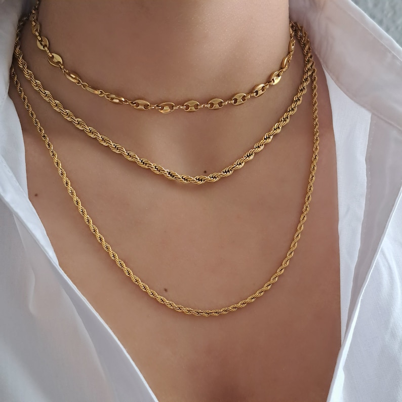 18K Gold Twisted Rope Necklace, Twisted Chain STAINLESS STEEL Wave ...