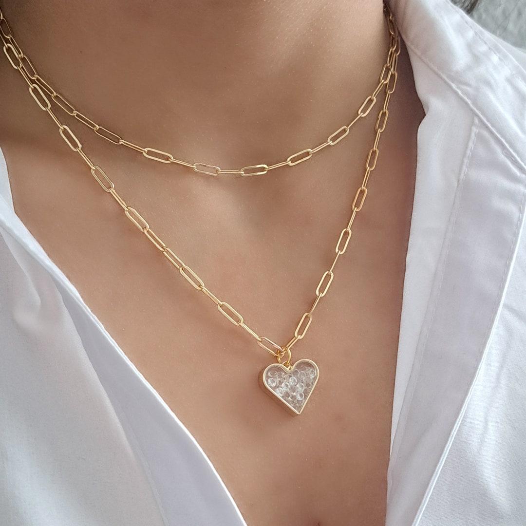 Crystal Gold Heart Necklace, Valentin's Day Love Necklace, Mother's Day ...