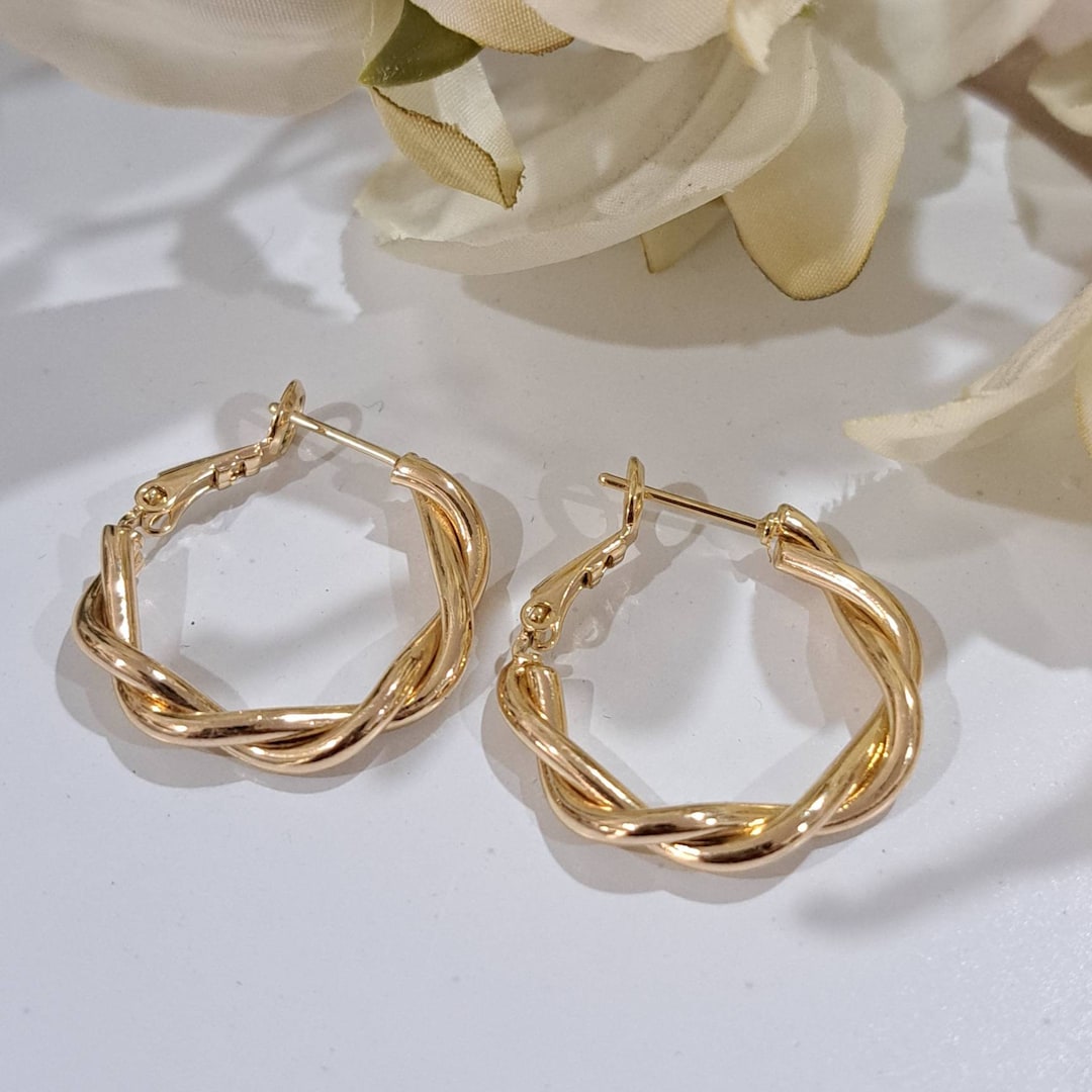 Twisted Gold Hoops, 18k Gold Filled Hoop Earrings, Twisted Huggies, Simple Gold Hoops, Dainty ...