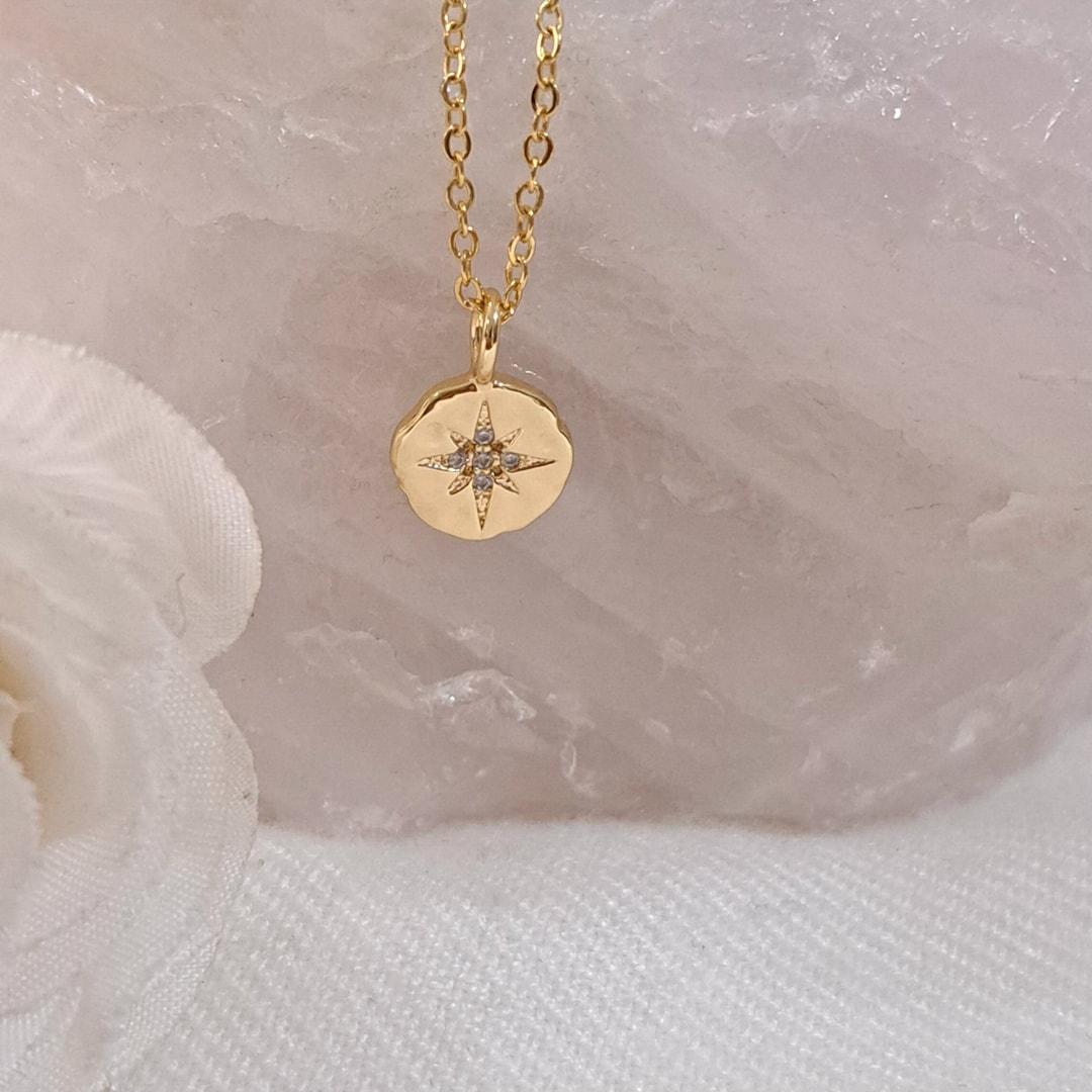 Gold North Star Necklace, North Star Coin Necklace, North Star Charm ...