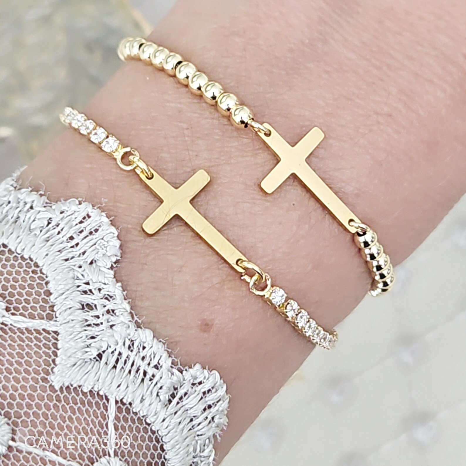 Gold Cross Bracelet, Dainty Cross Bracelet, Adjustable Bracelet ...
