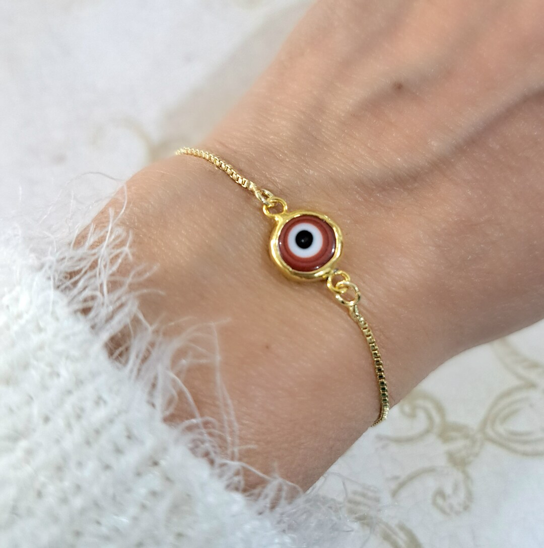 Evil Eye Bracelet, Gold Bracelet, Tiny Dainty Eye Bracelet, Gold Eye ...