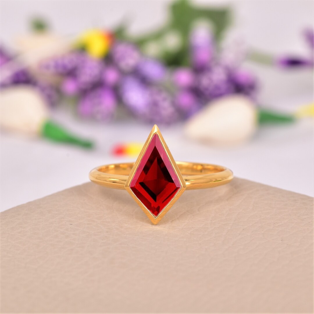 Kite Cut Ruby Ring, Yellow Gold Ruby Ring, July Birthstone, Dainty Ring ...