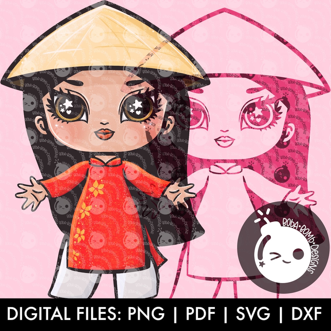 Chibi Style Vietnamese Girl SVG PNG DXF Digital Art / Cut File - Etsy
