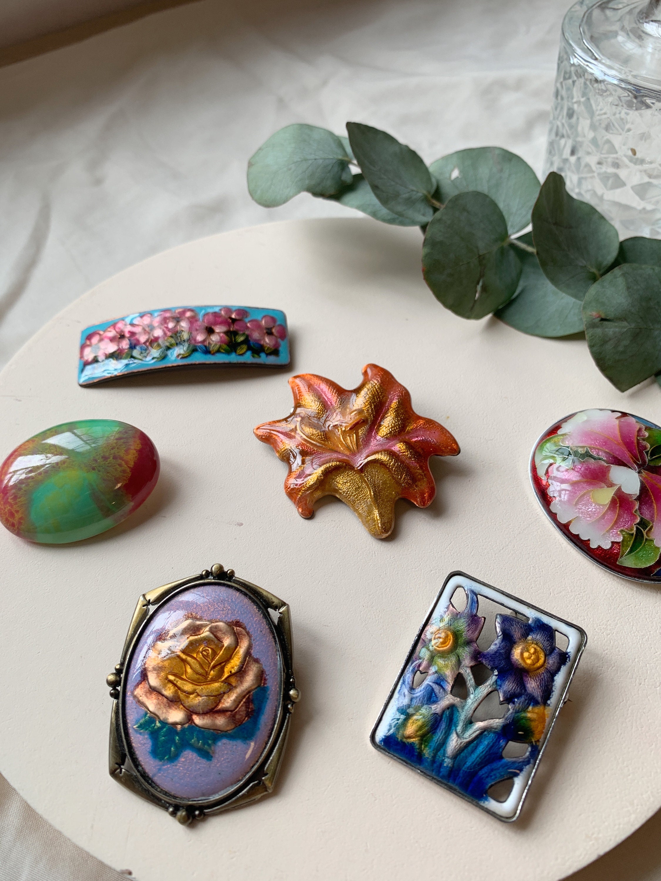 Vintage Ceramic Flower Brooch, Japanese Traditional Porcelain Craft ...