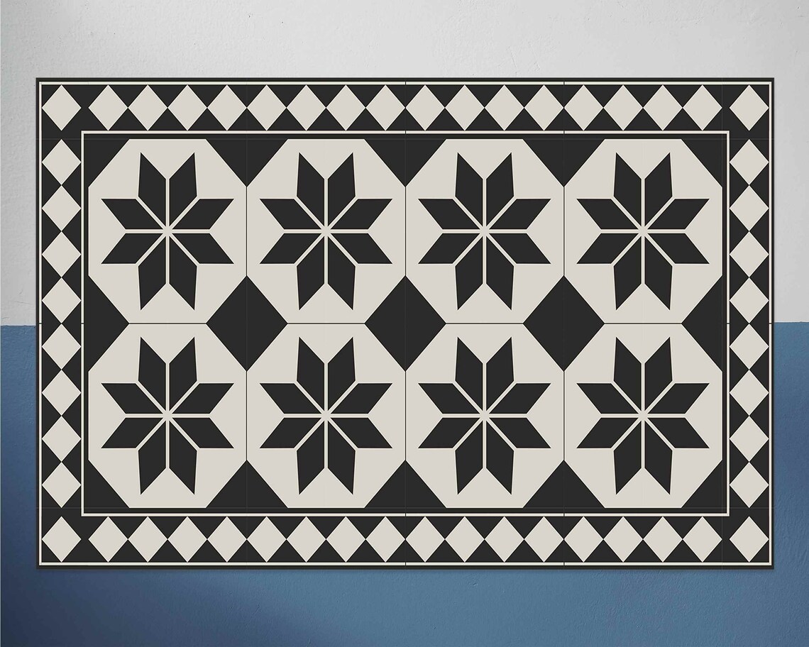 Black and Gray Geometric Stars Pattern Vinyl Mat Tile Vinyl | Etsy