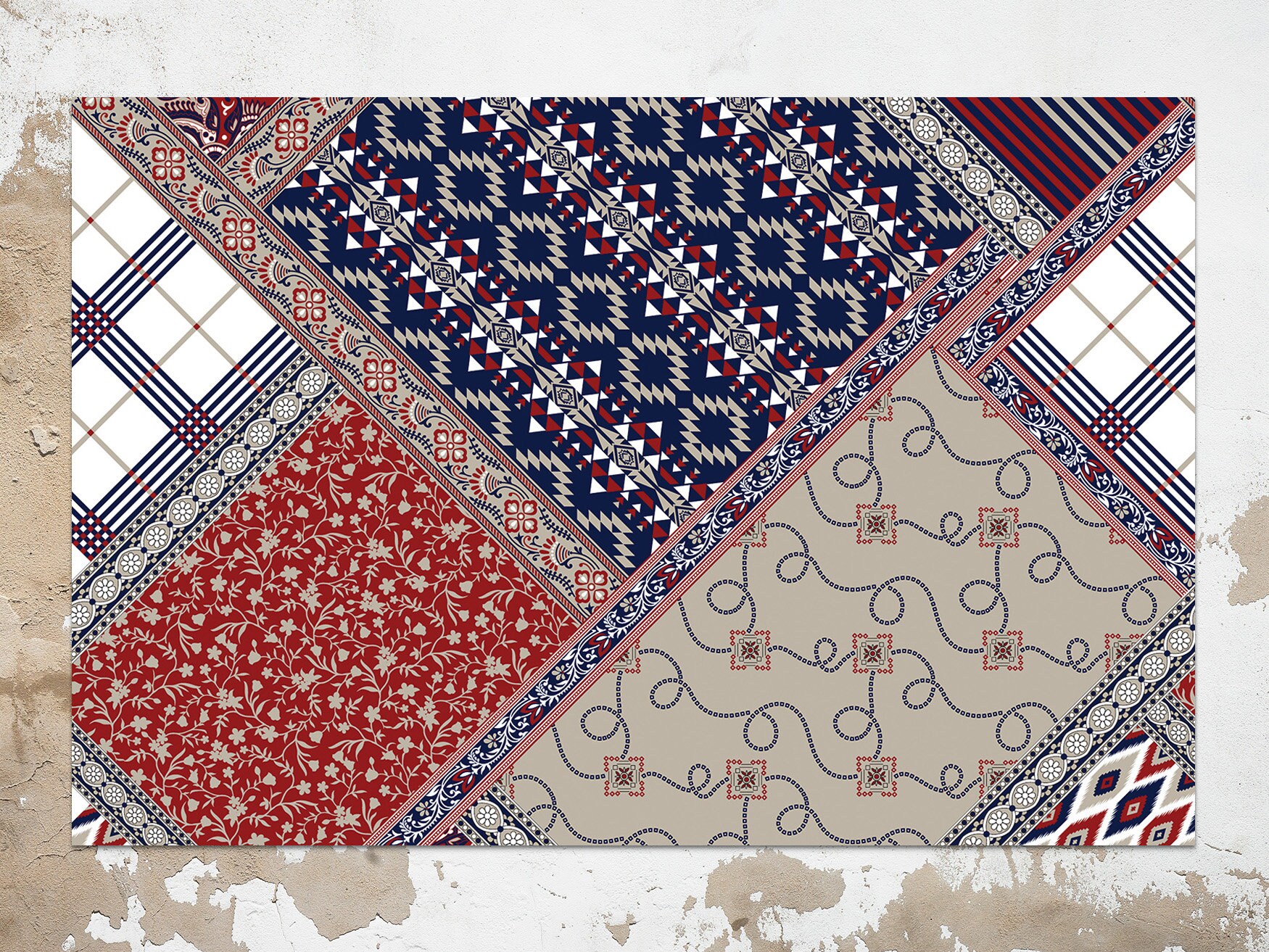 Marine Patchwork Vinyl Matte, Marine Linoleum Teppich, Rote PVC ...