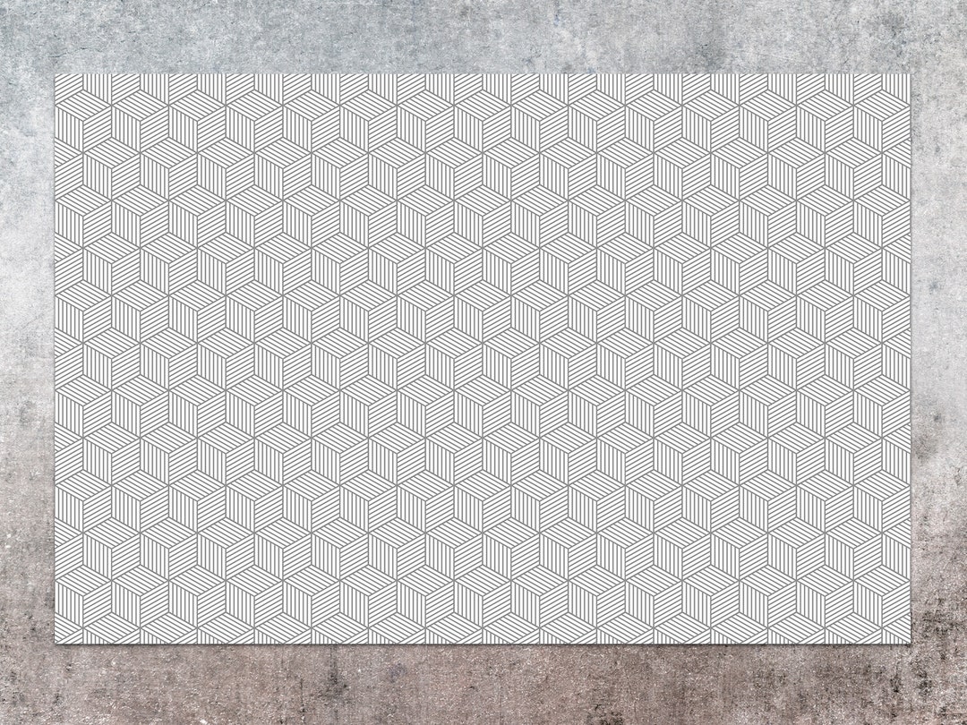 Lines Cubes Vinyl Mat, Gray Linoleum Rug, White Vinyl Floor Mat ...