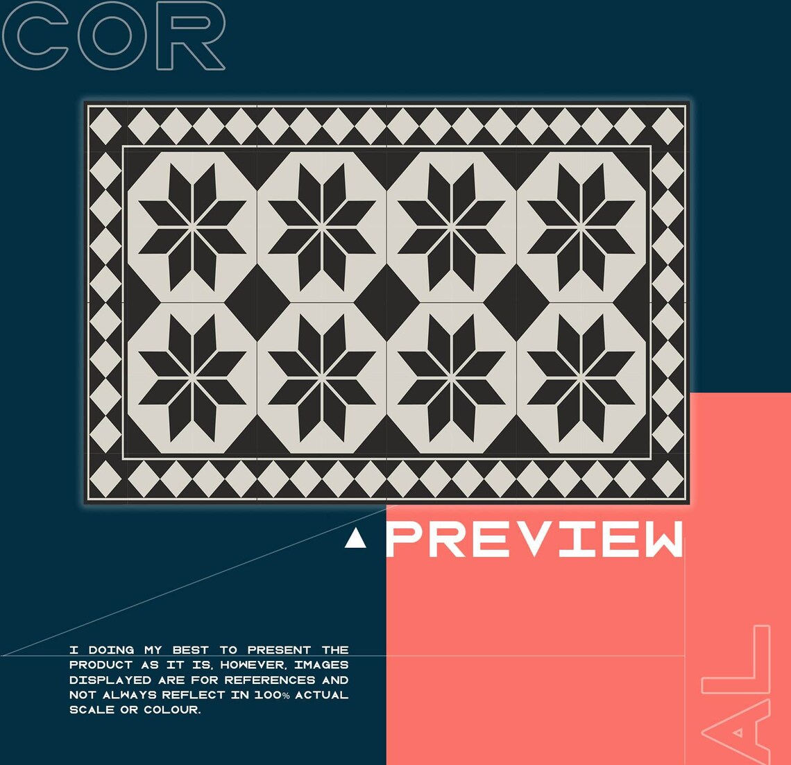 Black and Gray Geometric Stars Pattern Vinyl Mat Tile Vinyl | Etsy