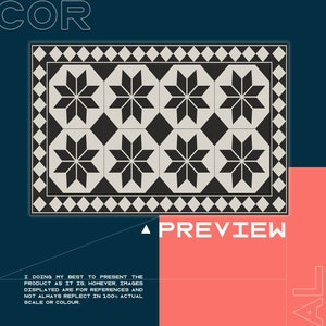 Black and Gray Geometric Stars Pattern Vinyl Mat, Tile Vinyl Floor Mat ...