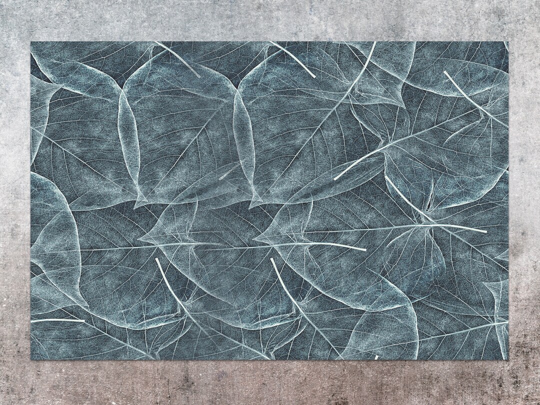 Cyan Rug X Rays of the Leaves Vinyl Mat, Blue Linoleum Rug, Navy Vinyl ...