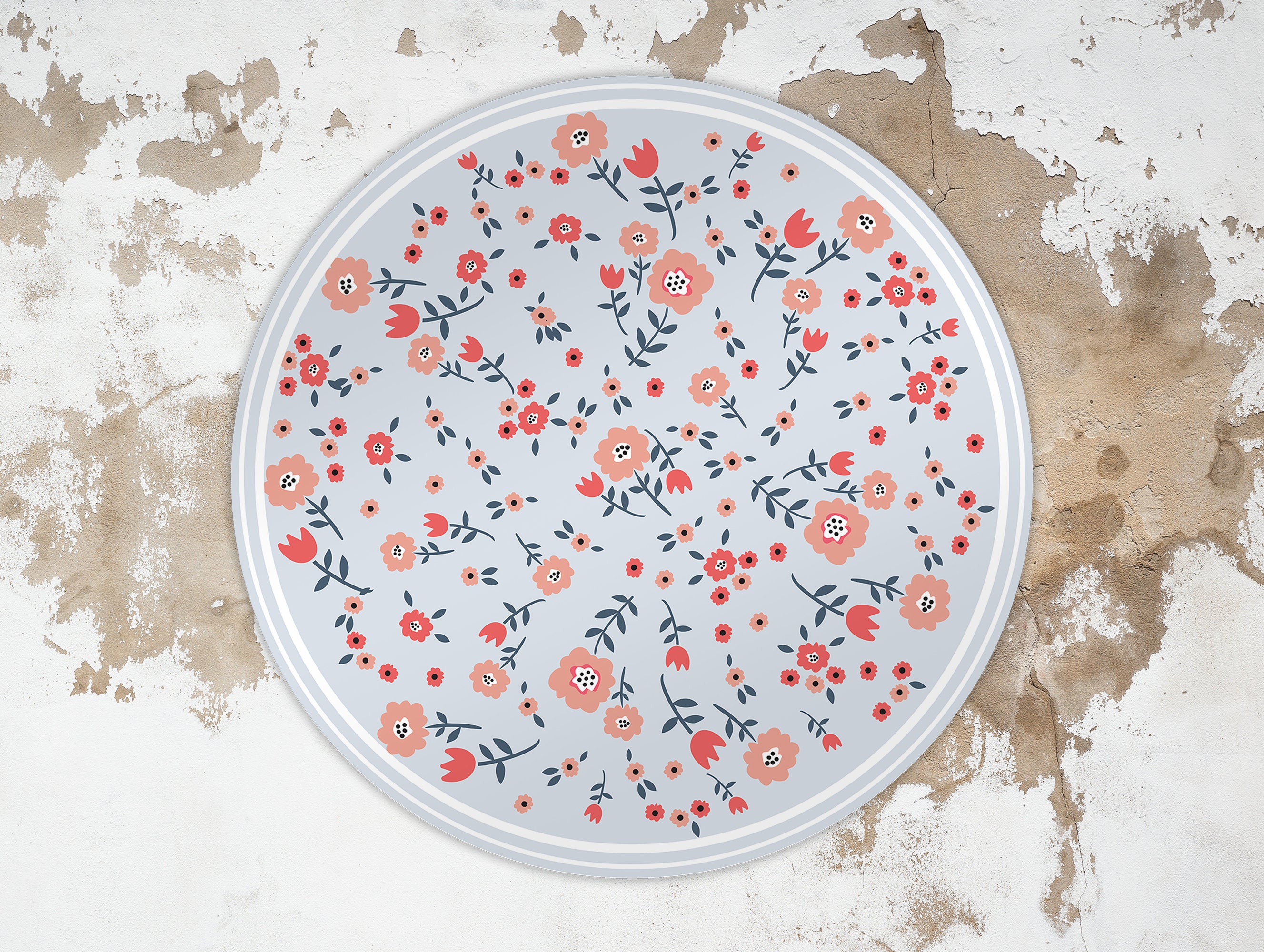 Cottage Vinyl Floor Mat Round Vinyl Mat Flowery Vinyl Mat | Etsy