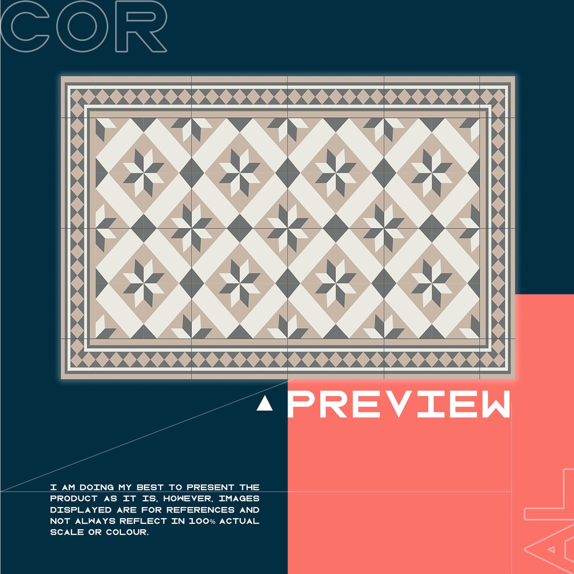Gothic Caro Rug Beige Vinyl Mat, Beige Vinyl Floor Mat, Bronze Vinyl ...