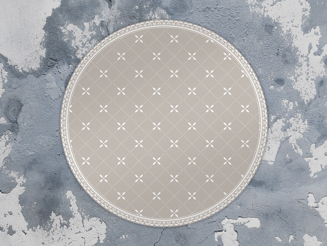 Dorothy Round Rug, Round Vinyl Mat, Ornament Vinyl Floor Mat, Gray and ...