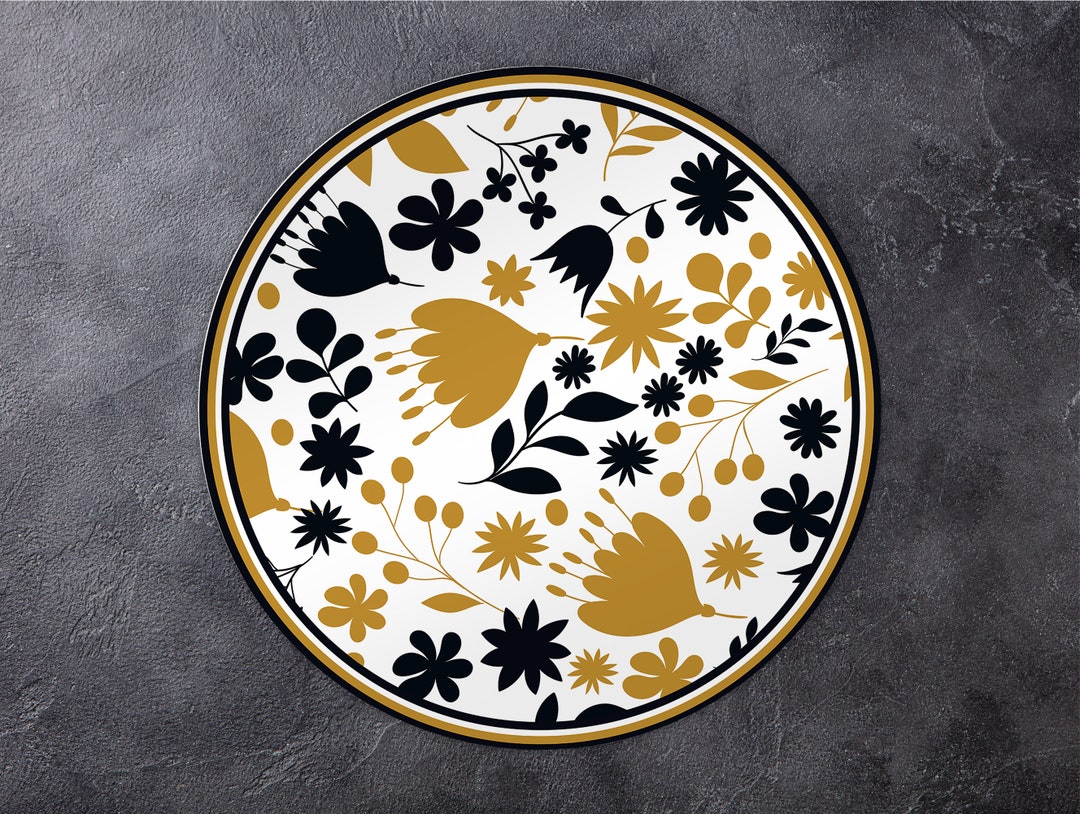 Cornucopia Vinyl Mat, Round Vinyl Mat, Flowery Round Rug, Bronze and ...