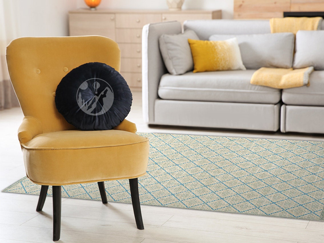 Boho Rug Vinyl Mat Green Linoleum Rug Yellow Vinyl Floor | Etsy