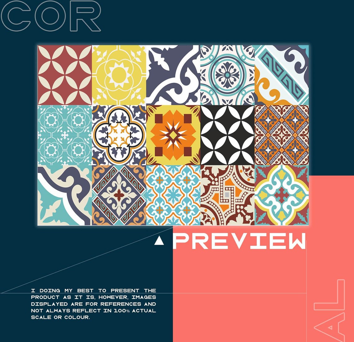 Bright Multi Colored Mosaic Vinyl Floor Mat Patchwork Vinyl | Etsy