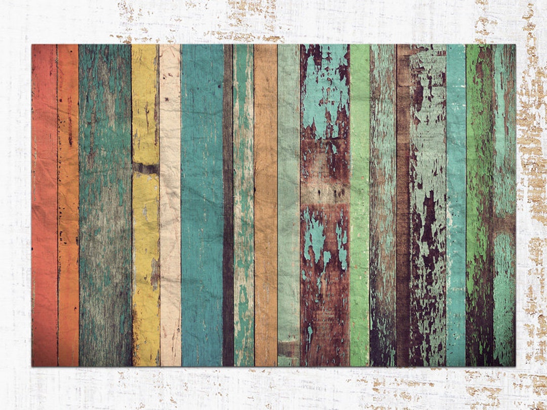 Retro Wood Old Colors Vinyl Mat, Blue Linoleum Rug, Green Vinyl Floor ...