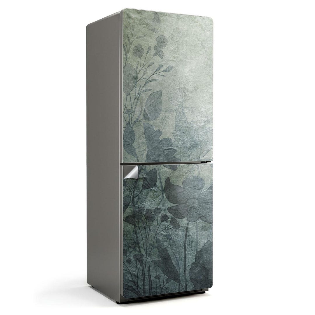 Delicate Floral Pattern Refrigerator Wrap, Gray Fridge Sticker, Kitchen ...