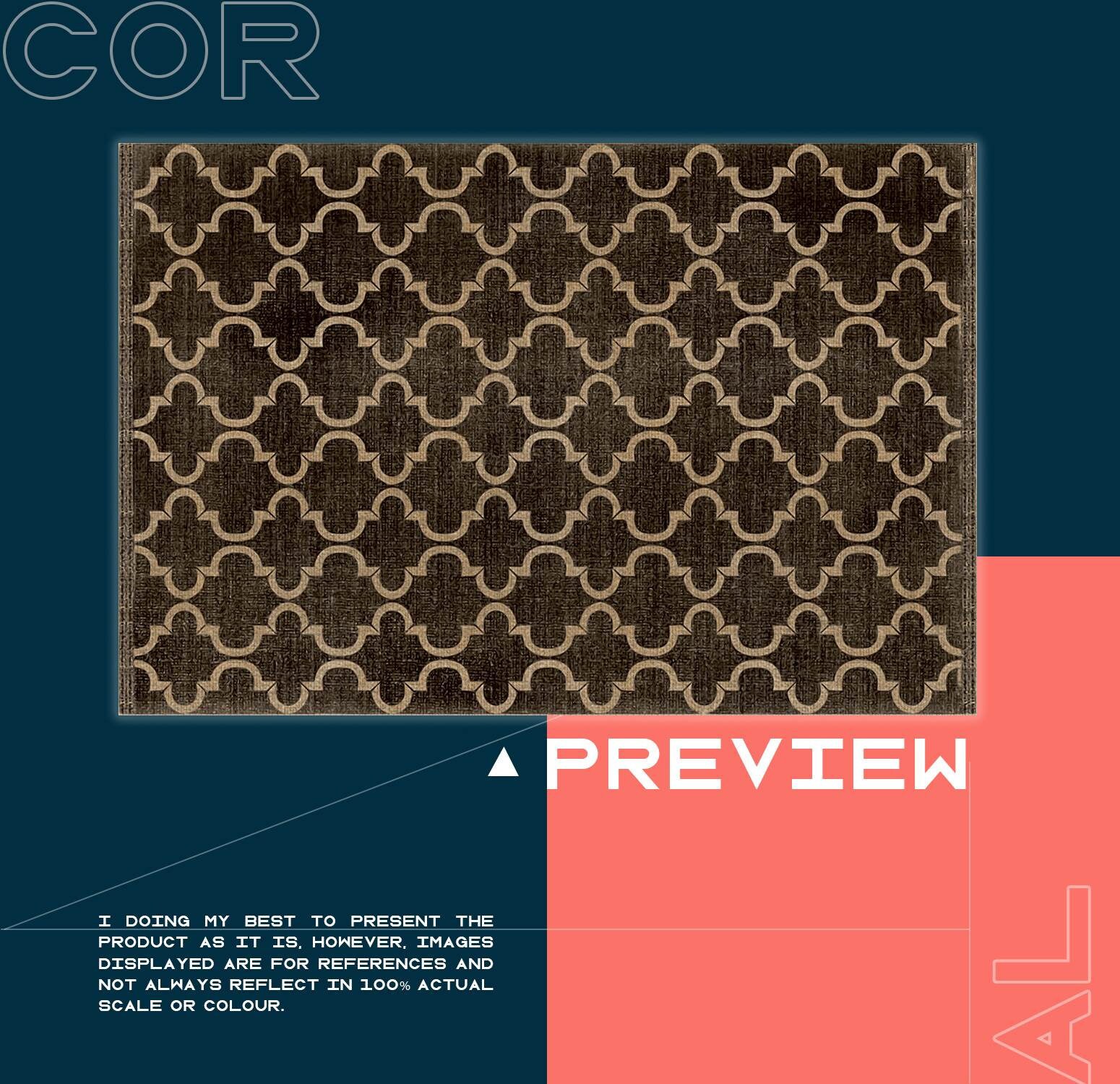 Arabian Fabric Texture Vinyl Rug, Oriental Vinyl Mat, Brown and Gold ...