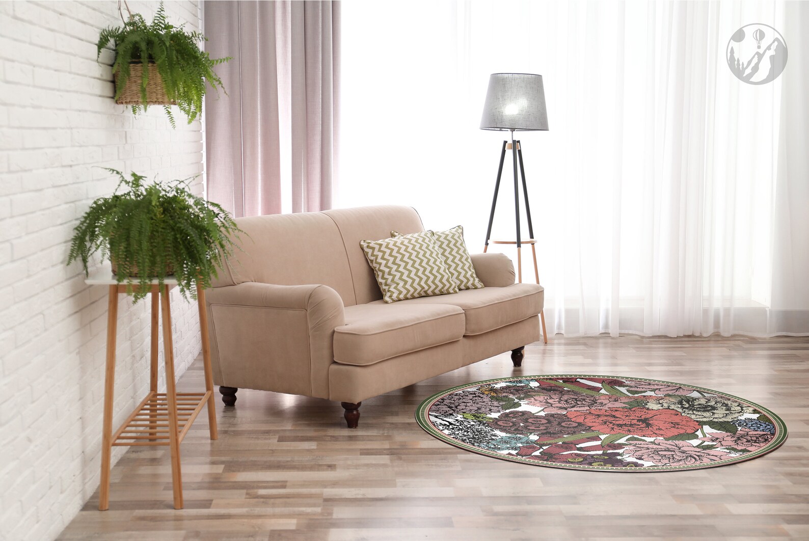 Florina Vinyl Mat, Round Vinyl Mat, Flowery Round Rug, Pink and Red ...