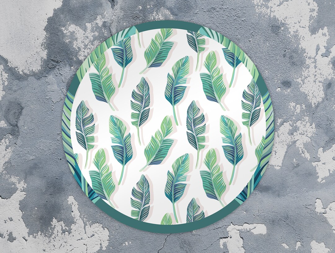 Molokai Round Rug, Round Vinyl Mat, Plants Vinyl Floor Mat, Blue and ...