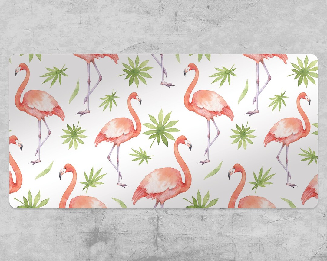 Flamingos in Leaves Desk Pad, Pink Desk Protector, Green Desk Blotter ...
