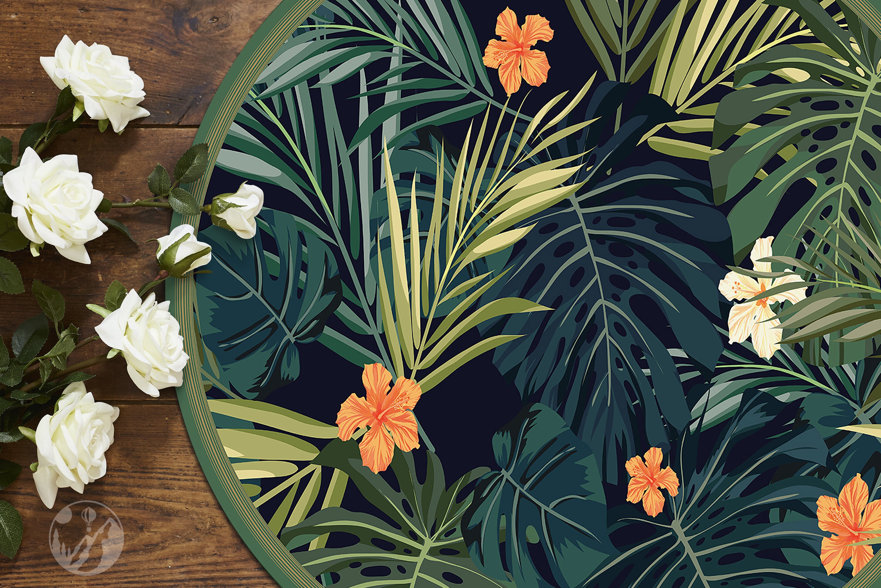 Tropical Round Rug, Round Vinyl Mat, Tropical Vinyl Floor Mat, Green ...