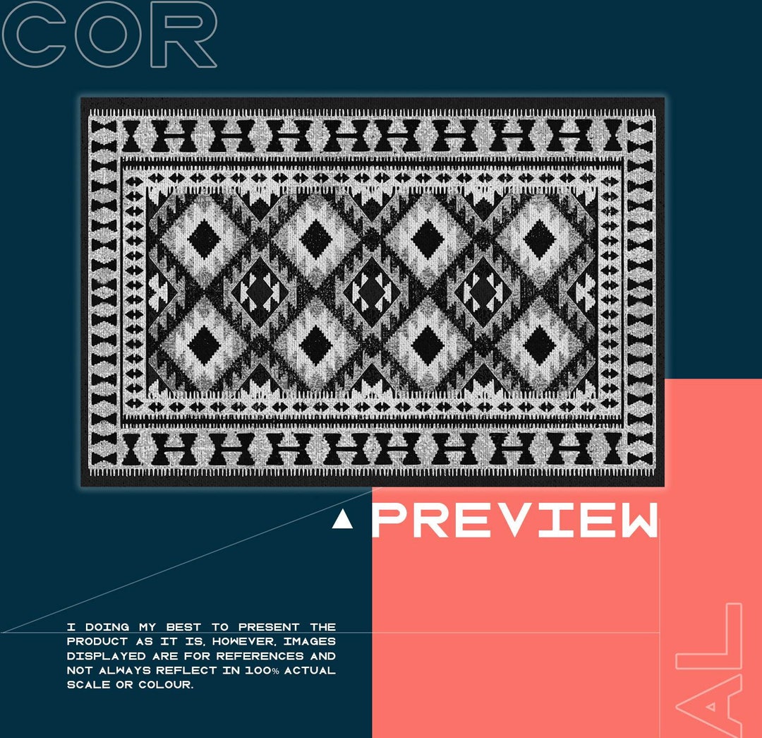 Geometric Dark Gray and Black Vinyl Rug, Ethnic Vinyl Floor Mat, Black ...