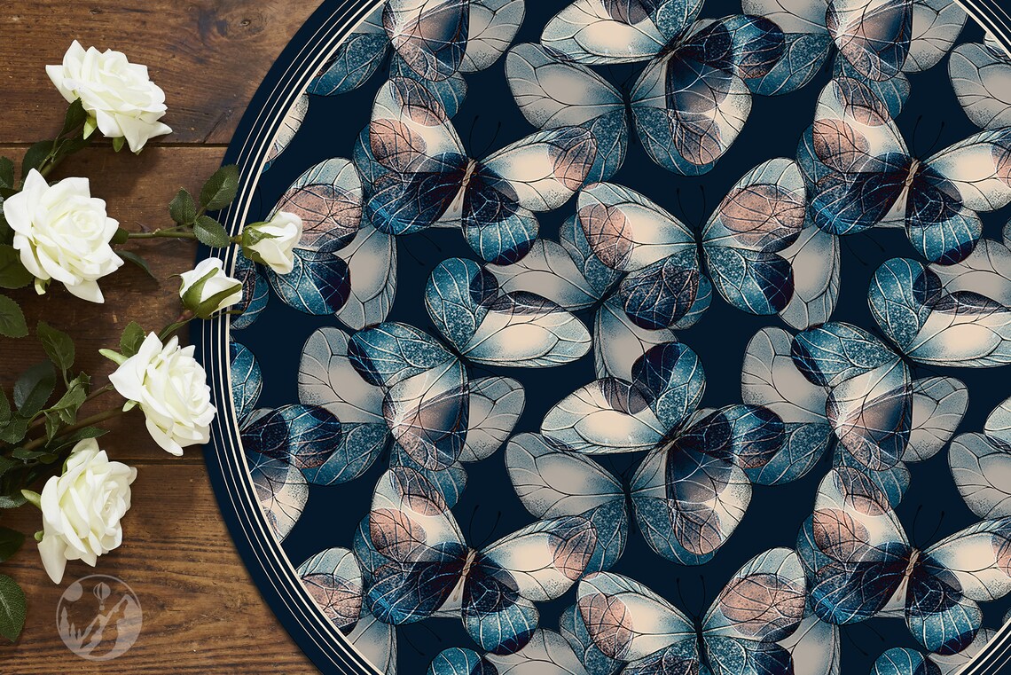 Butterflies Round Rug Round Vinyl Mat Animal Floor Mat Blue - Etsy