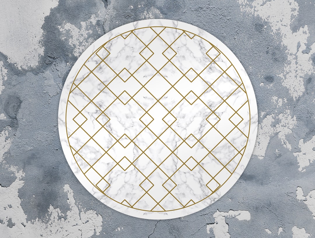 Fitzgerald Round Rug, Round Vinyl Mat, Marble Vinyl Floor Mat, White ...