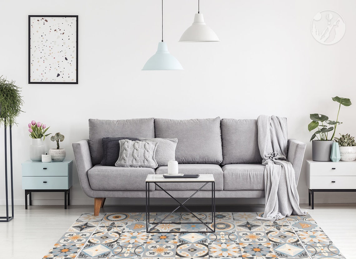 Colorful Portugal Tiles Rug Vinyl Mat Beige Vinyl Rug Blue - Etsy