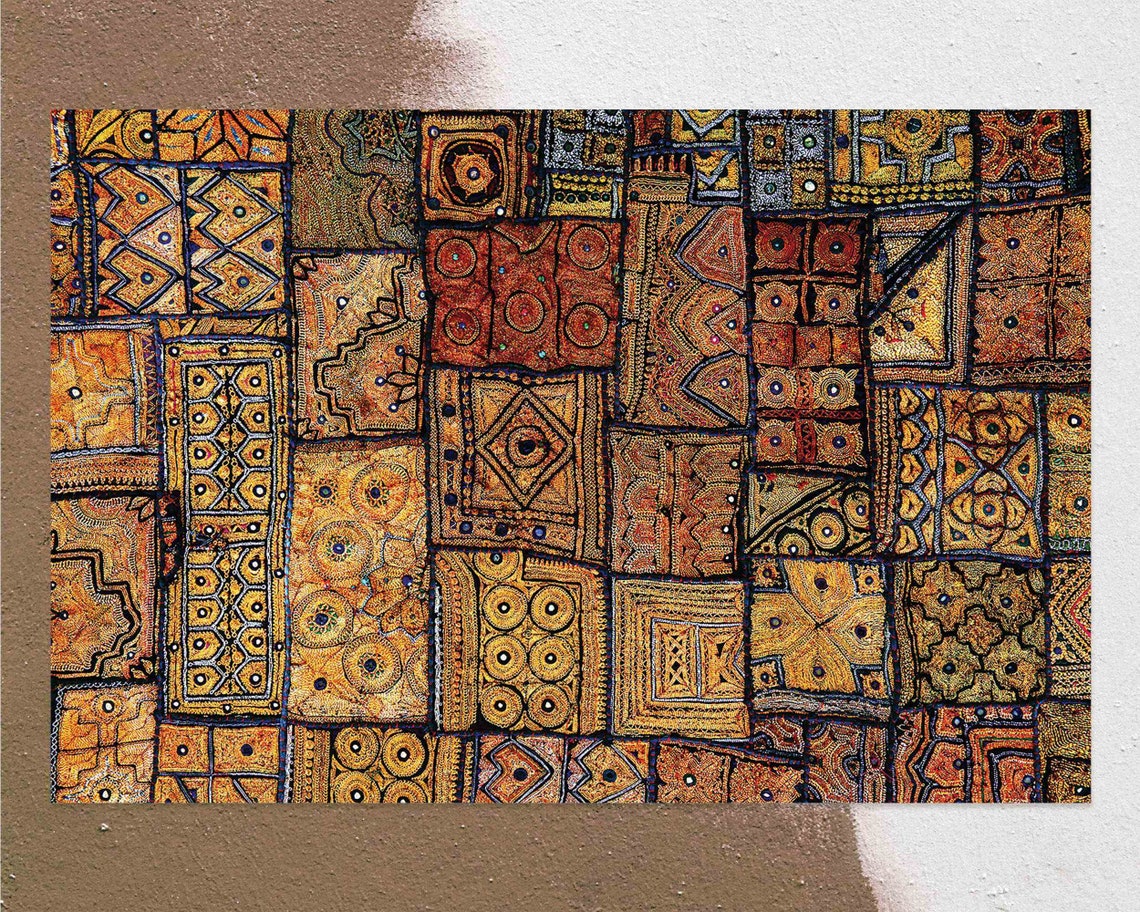 Indian Patchwork in Earth Tone Vinyl Mat, Eclectic Vinyl Floor Mat, Red ...