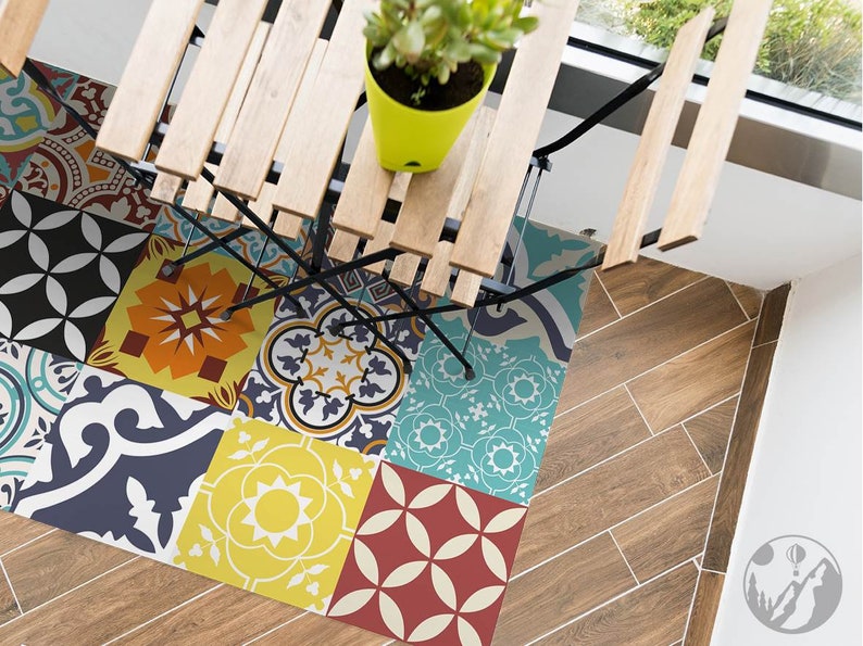 Bright Multi Colored Mosaic Vinyl Floor Mat Patchwork Vinyl | Etsy