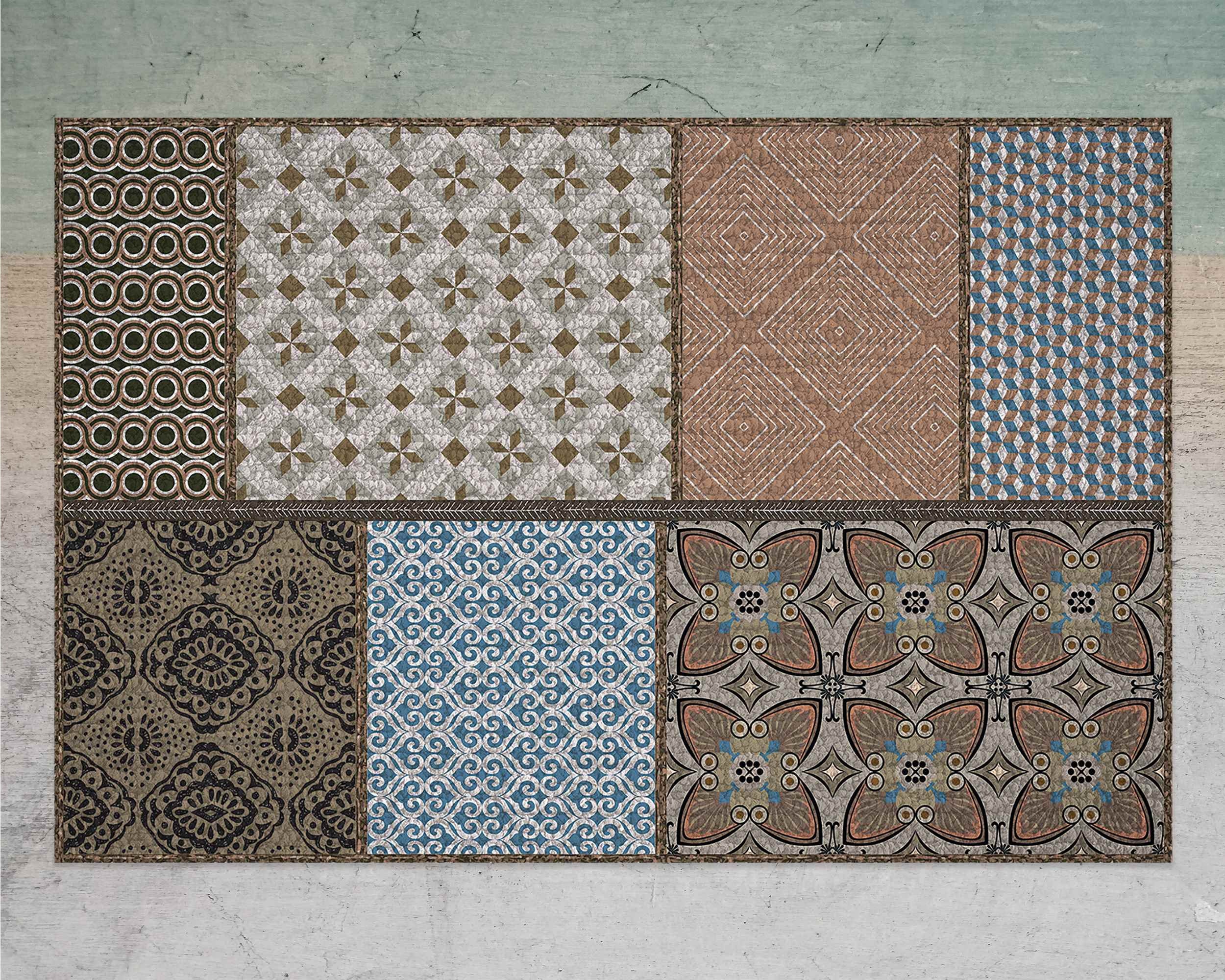 Sand Multicolored Patchwork Pattern Vinyl Mat Patchwork Vinyl | Etsy