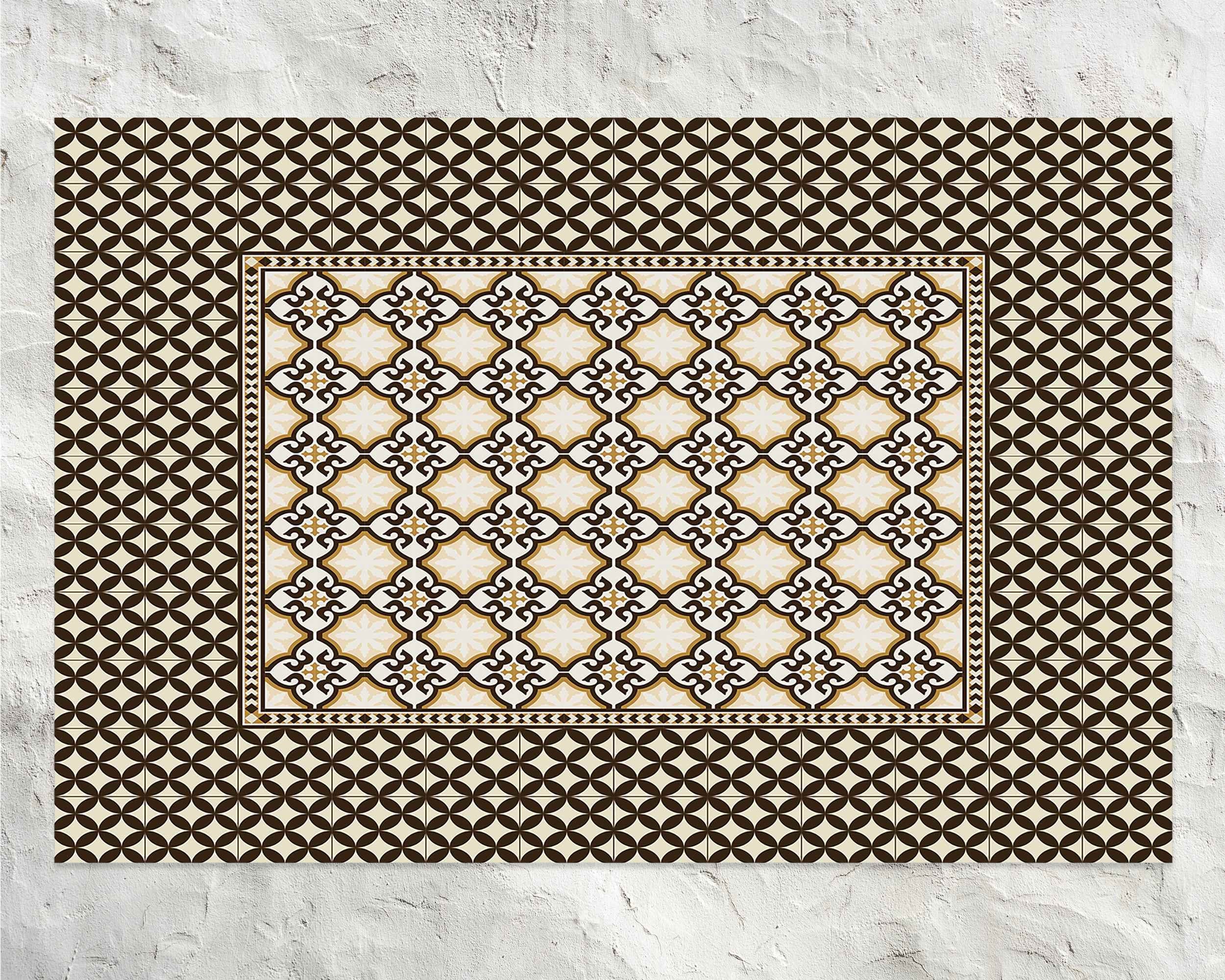 Tiles With A Modern Pattern Vinyl Floor Mat, Tile Vinyl Rug, Gold and ...