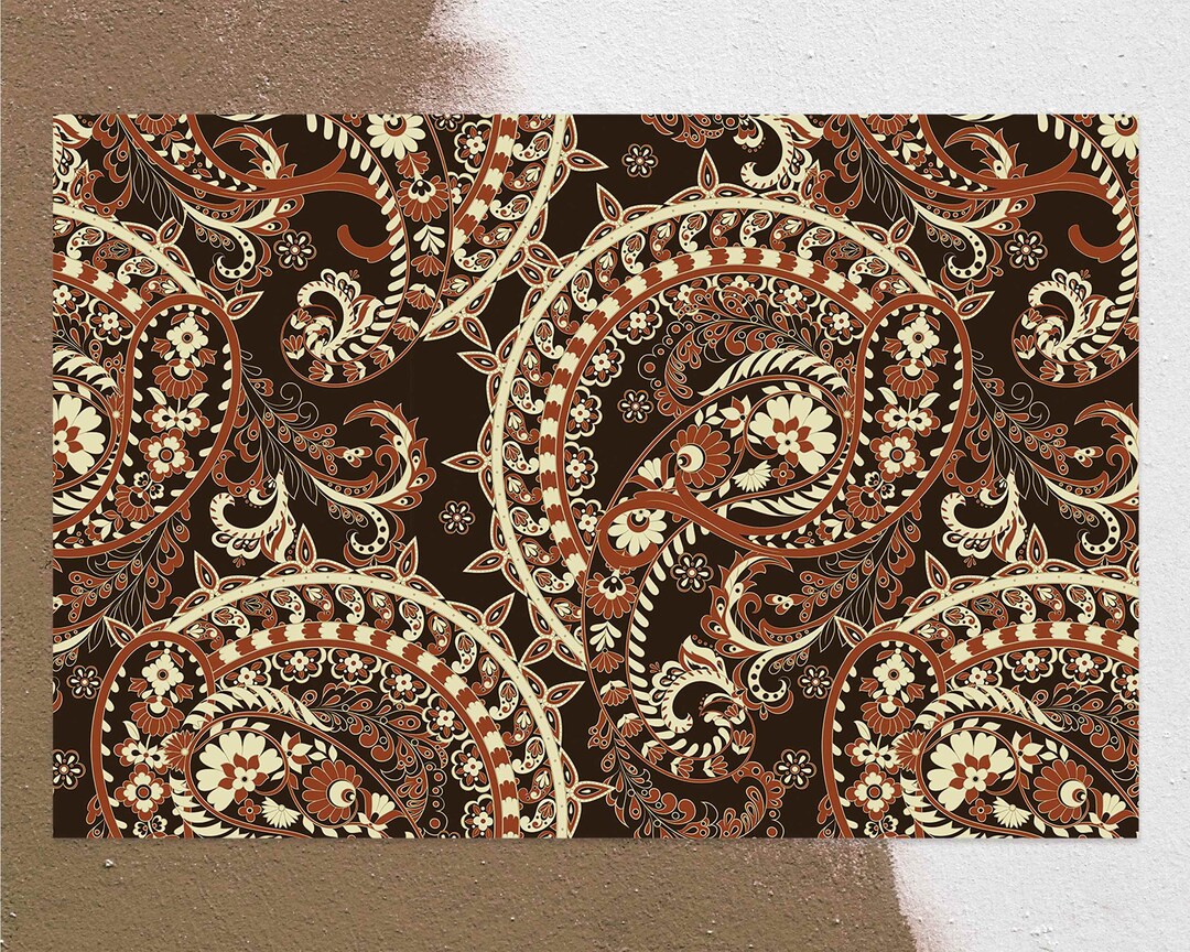 Japanese Brown Retro Mandalas Vinyl Floor Mat, Oriental Vinyl Rug ...