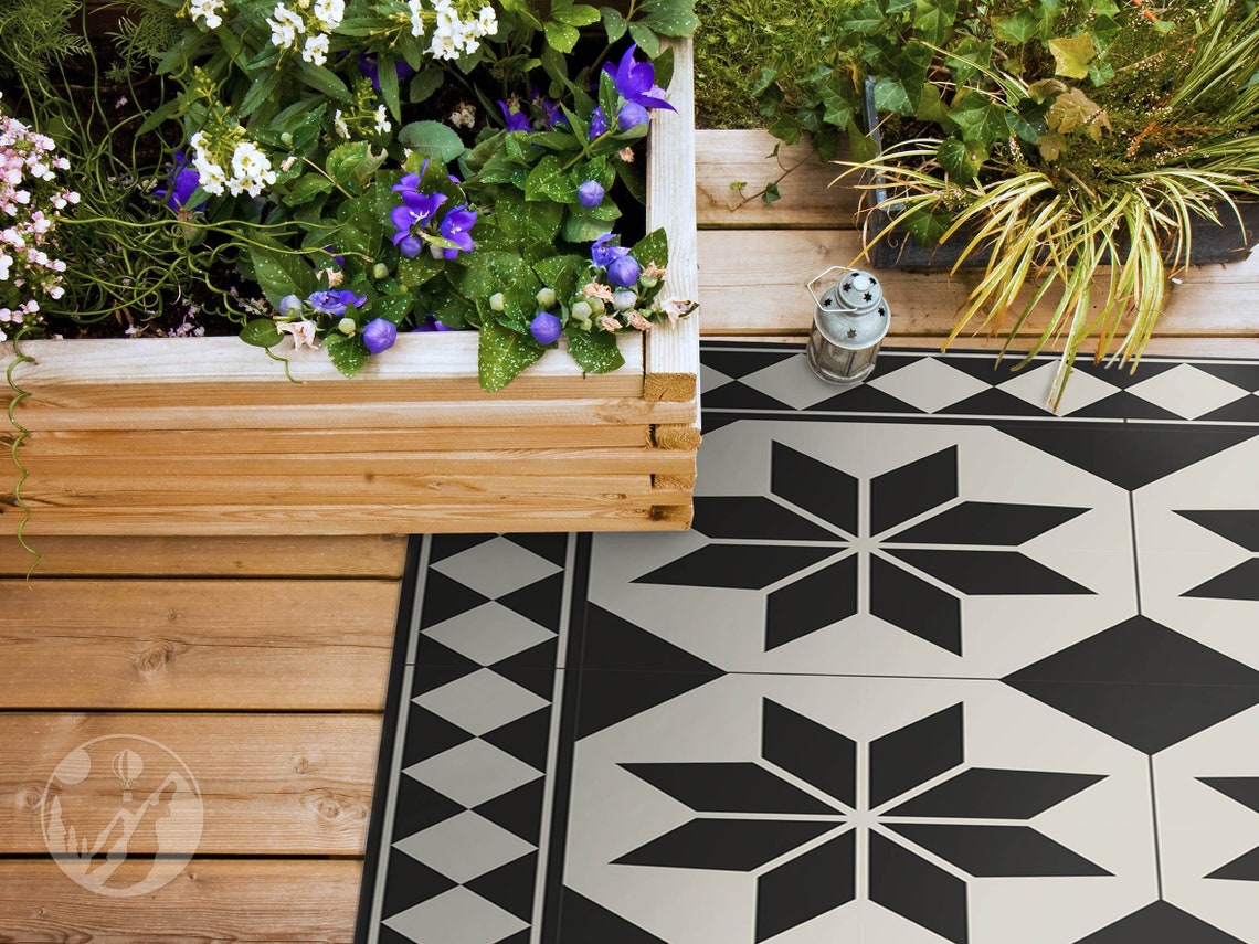 Black and Gray Geometric Stars Pattern Vinyl Mat Tile Vinyl | Etsy