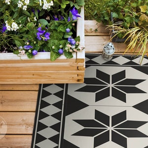 Black and Gray Geometric Stars Pattern Vinyl Mat, Tile Vinyl Floor Mat ...